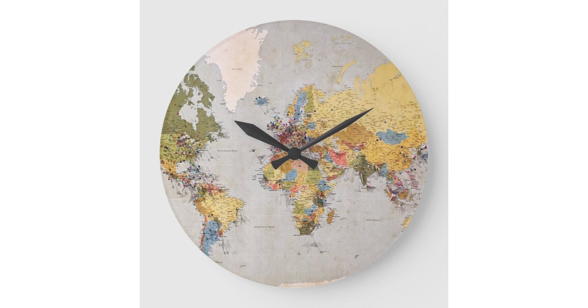 world map large clock | Zazzle