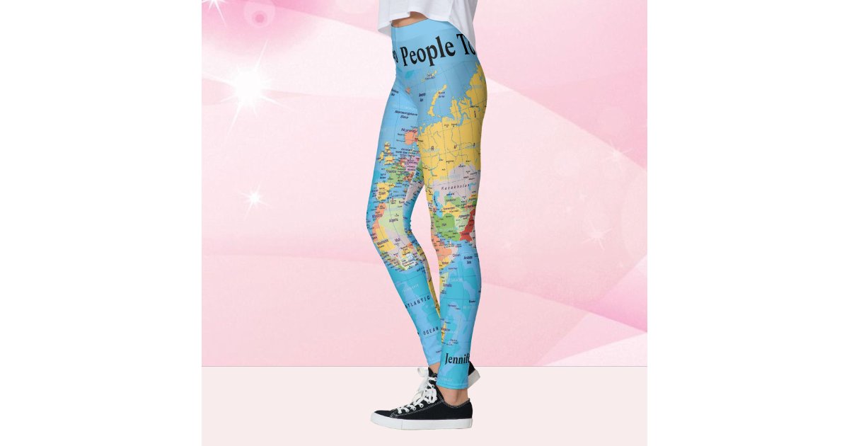 World Map Leggings YOUR NAME Yoga Pants S to XL | Zazzle
