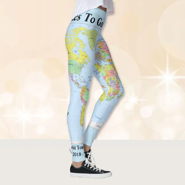 World Map Leggings YOUR NAME Yoga Pants S to XL | Zazzle
