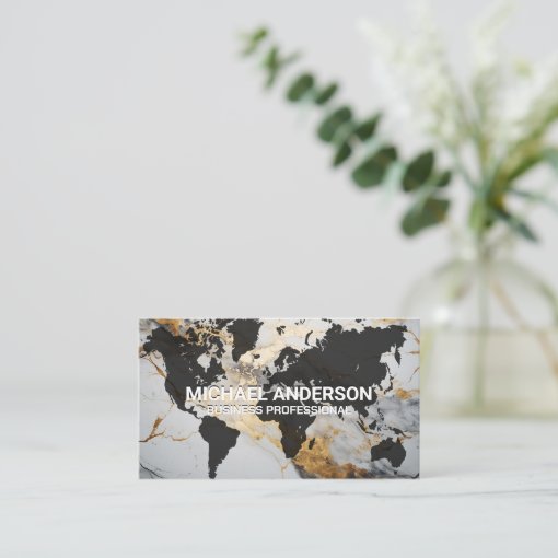 World Map | Marble Background Business Card | Zazzle