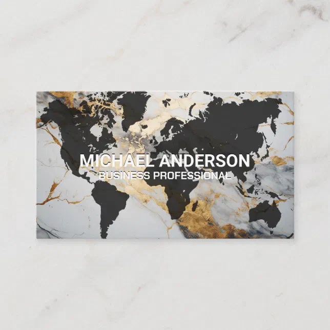 World Map | Marble Background Business Card | Zazzle