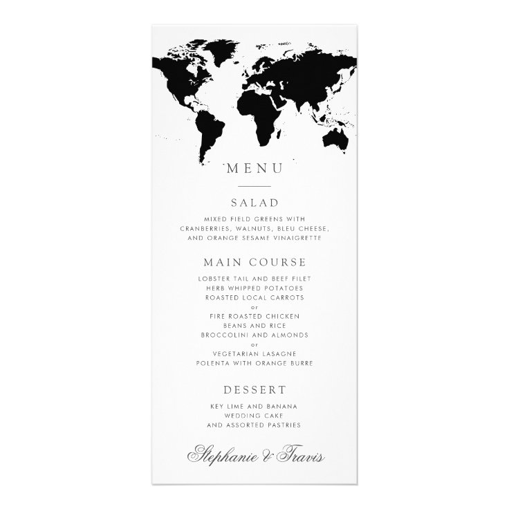 World Map Menu Black White Editable Colors Fonts | Zazzle