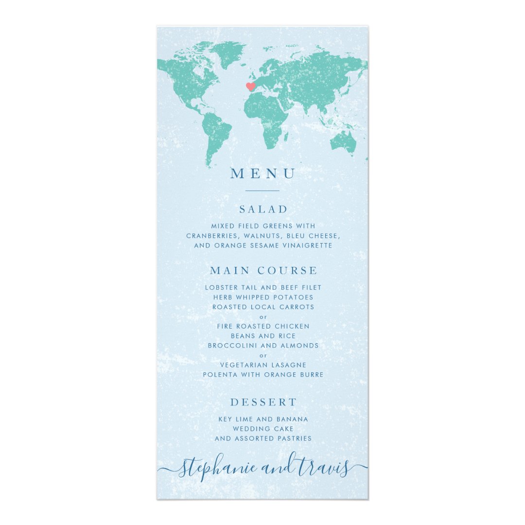 World Map Menu Card - All colors are editable | Zazzle
