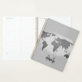 World Map Monogram Traveler Name Black White Grey Planner | Zazzle