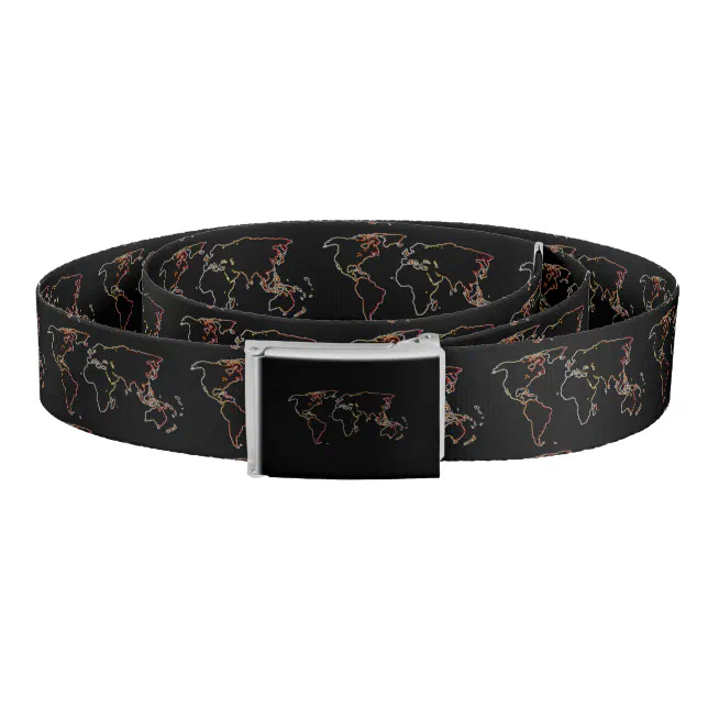World Map Neon Abstract Glow Outline Belt | Zazzle