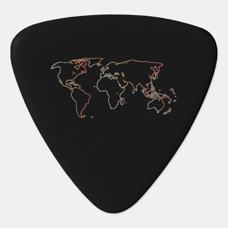 World Map Neon Abstract Glow Outline Guitar Pick | Zazzle