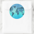 World Map | Neon Blue Stripes Classic Round Sticker | Zazzle