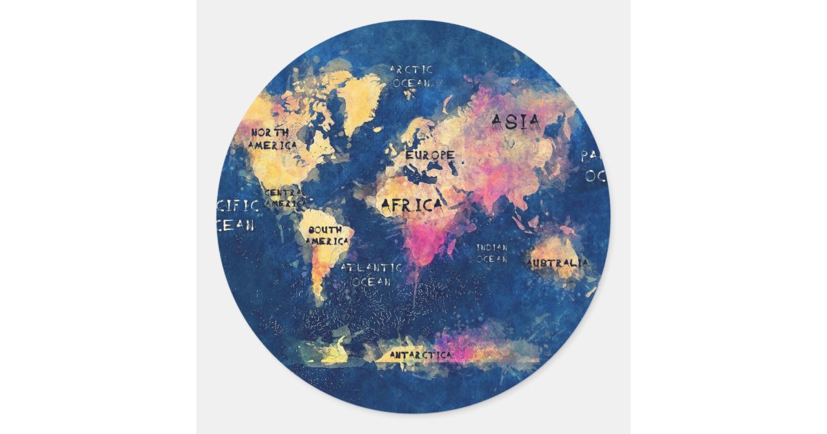 world map OCEANS and continents Classic Round Sticker | Zazzle