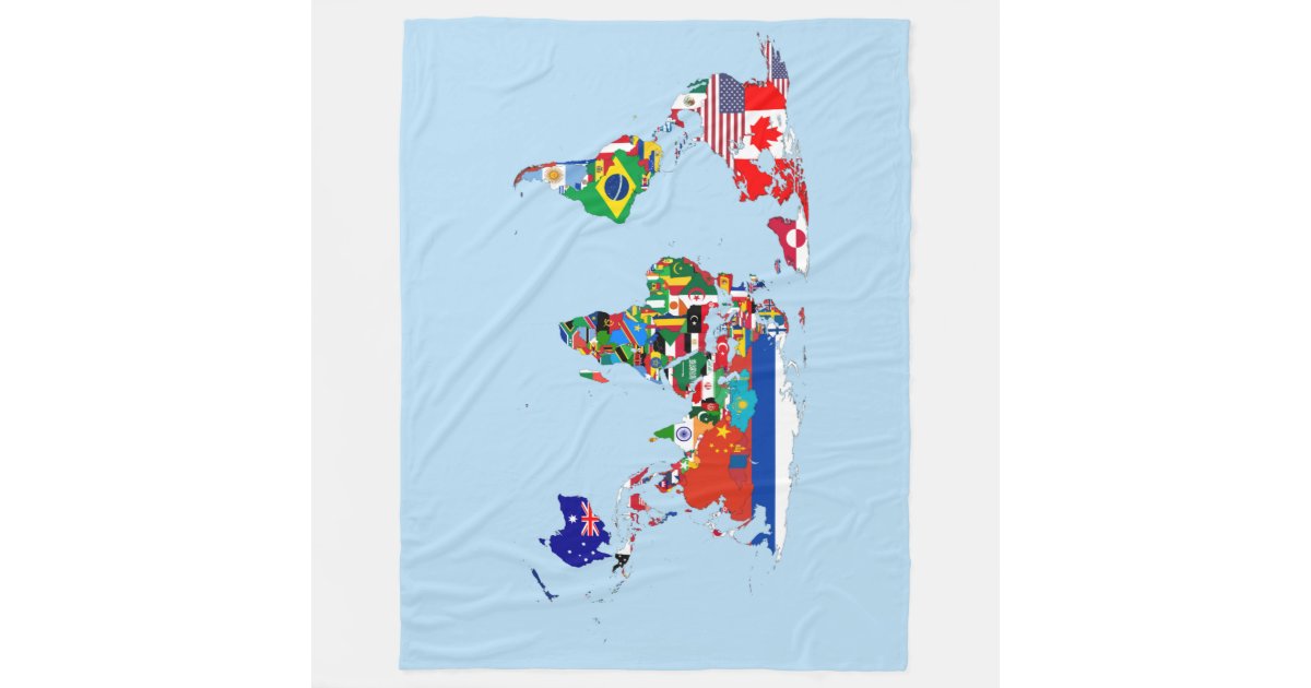 World Map of Flags Fleece Blanket | Zazzle