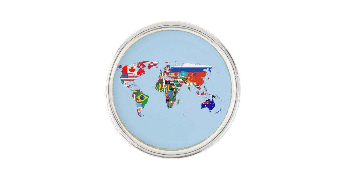 World Map of Flags Planet Jill Round Lapel Pin | Zazzle
