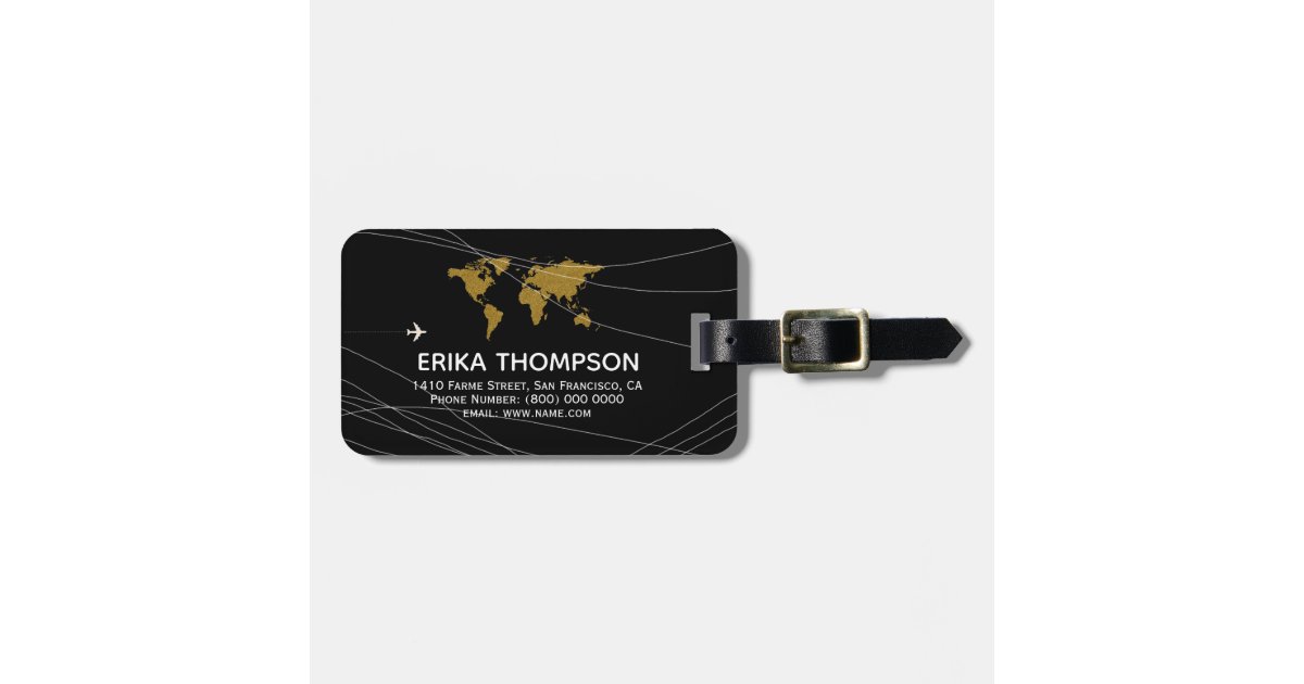 World Map on Black Luggage Tag | Zazzle
