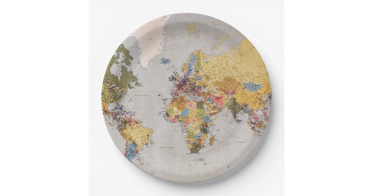 world map paper plates | Zazzle