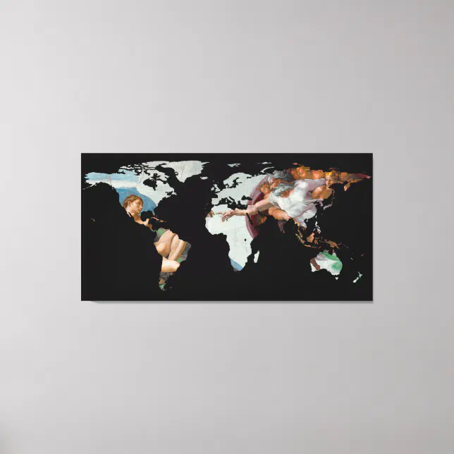 World Map Silhouette - The Creation of Adam Canvas Print | Zazzle