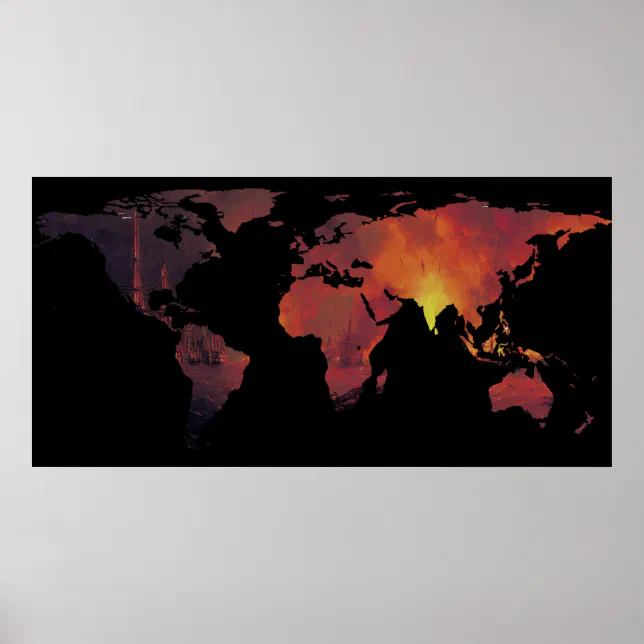 World Map Silhouette - The World is On Fire Poster | Zazzle