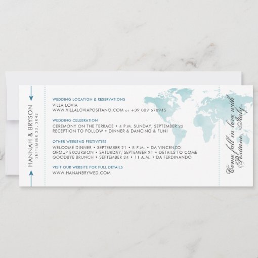 World Map Teal Blue Boarding Pass Save the Date | Zazzle
