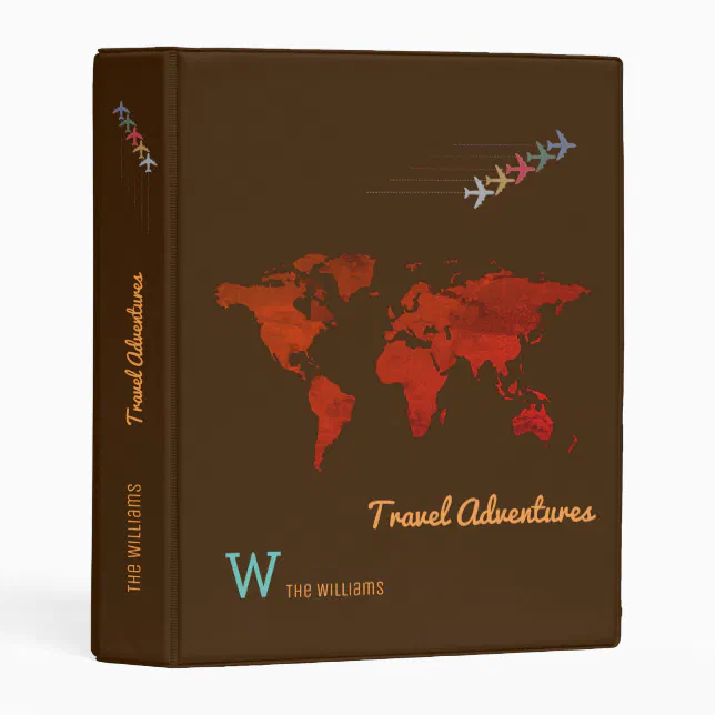 World Map Travel Adventures personalized brownish Mini Binder | Zazzle