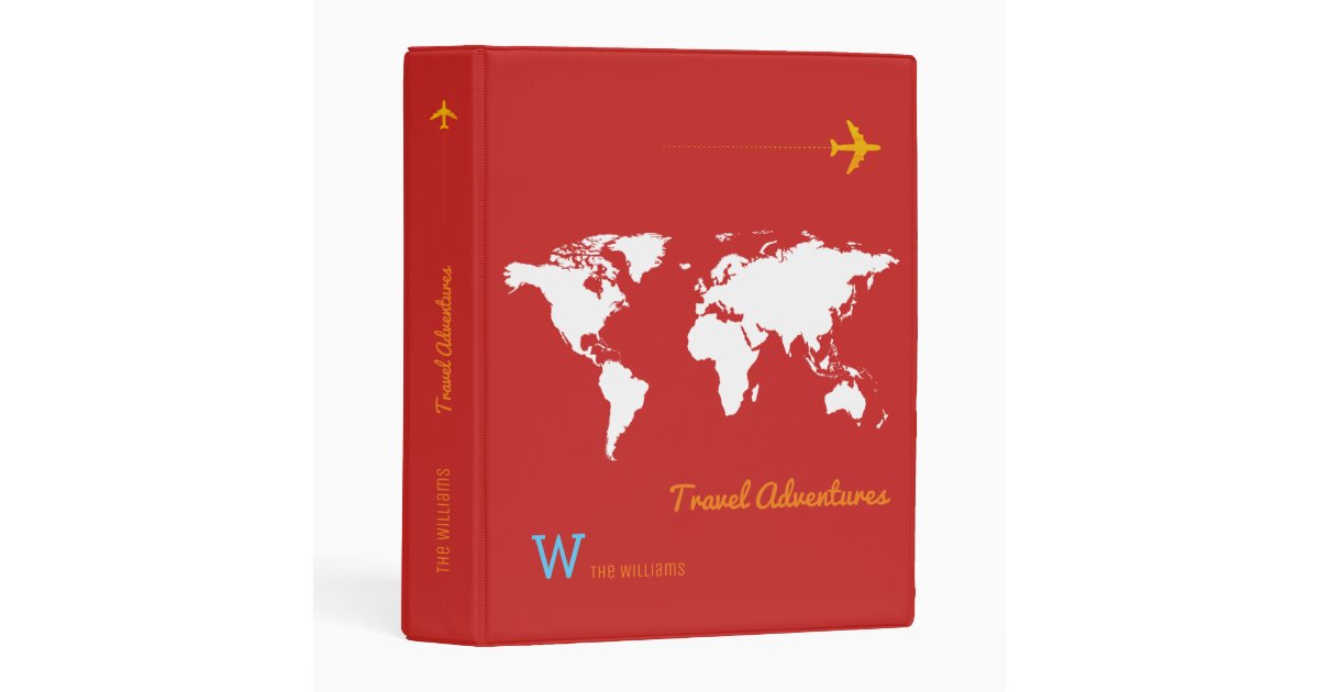 world map travel adventures personalized red mini binder | Zazzle