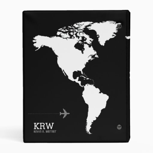 world-map travel subjects personalized black mini binder | Zazzle
