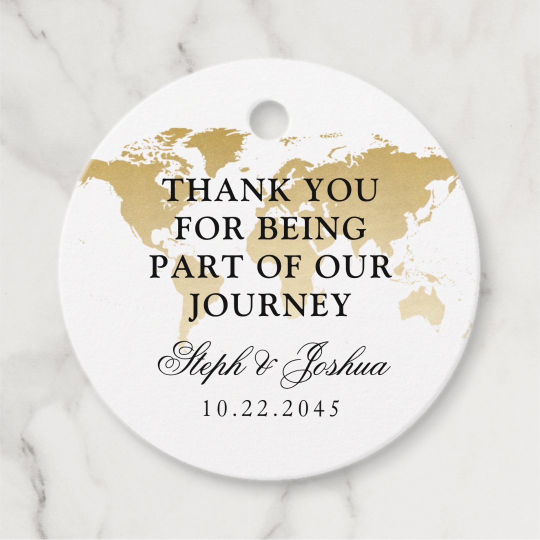 World Map Travel Theme Wedding Party Thank You Favor Tags | Zazzle