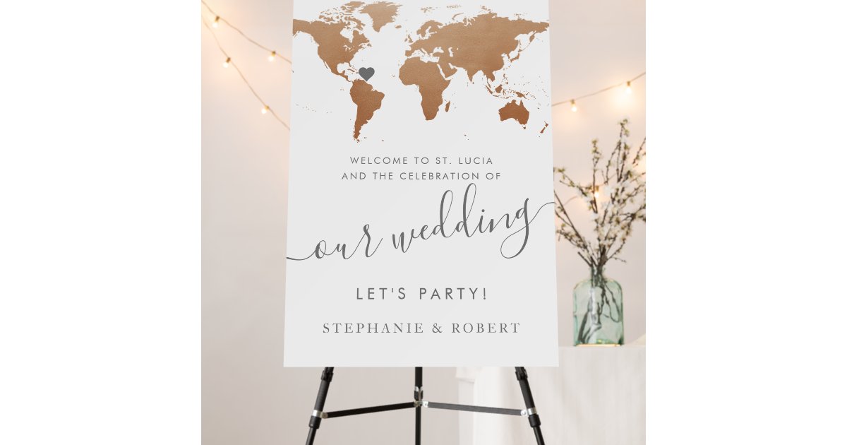 World Map Travel Wedding Copper Rust Welcome Sign | Zazzle
