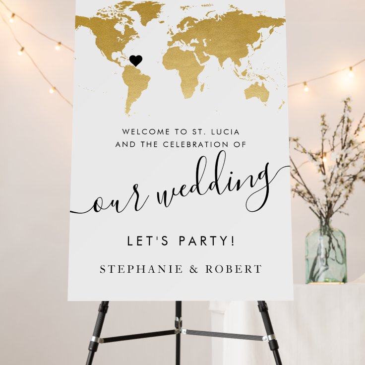 World Map Travel Wedding Gold Welcome Sign | Zazzle