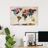 World Map Urban Watercolor Poster | Zazzle