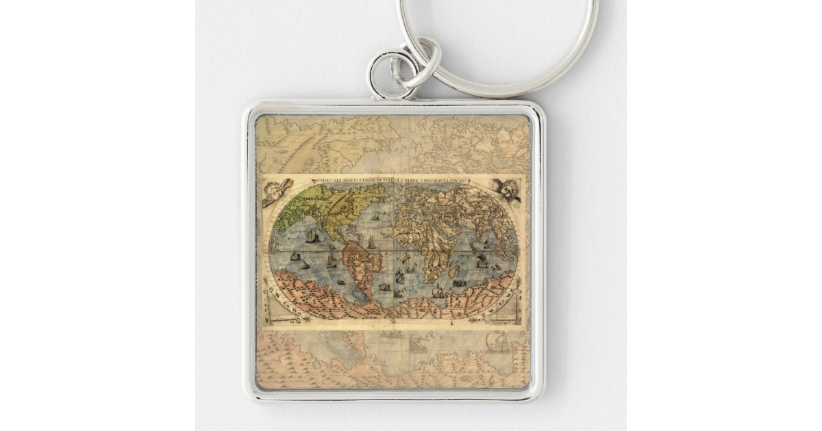 World Map Vintage Historical Antique Atlas Keychain | Zazzle