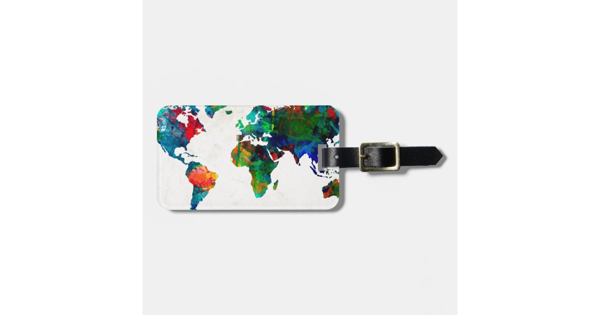 world map watercolor 20 luggage tag | Zazzle