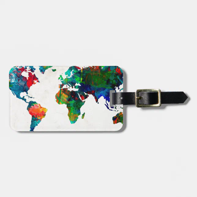 world map watercolor 20 luggage tag | Zazzle