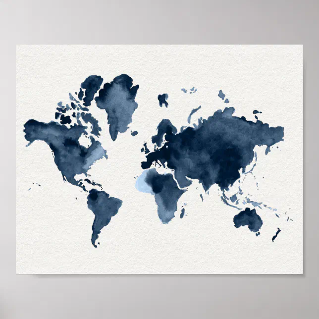World Map Watercolor Navy Poster | Zazzle
