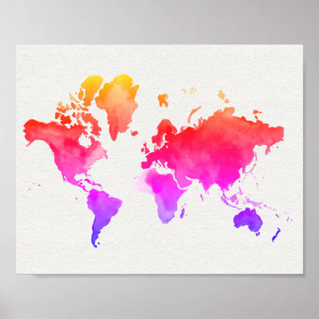 World Map Watercolor Rainbow Poster | Zazzle