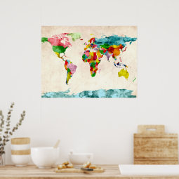 World Map Watercolors Poster | Zazzle