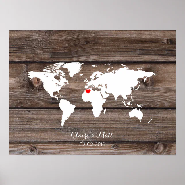 world map wedding guest book signing board wood | Zazzle