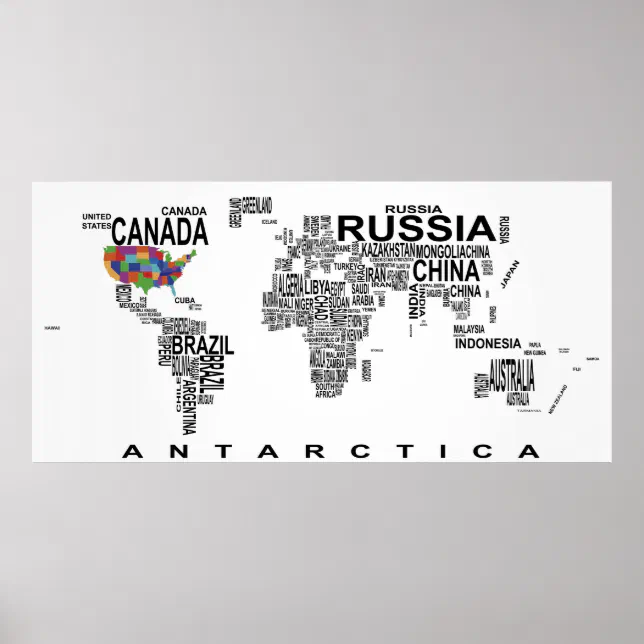 WORLD MAP with COUNTRIES as TEXT Poster | Zazzle