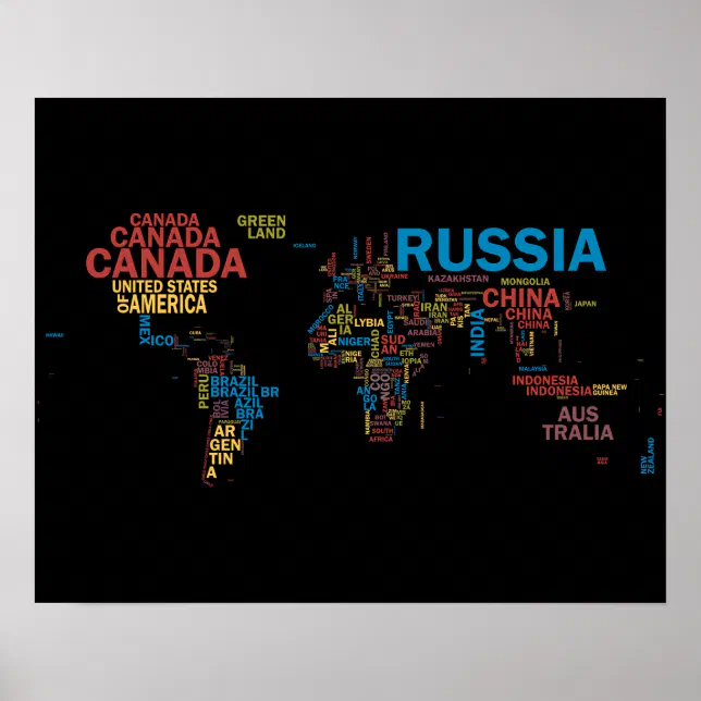 WORLD MAP WITH COUNTRY NAMES POSTER | Zazzle