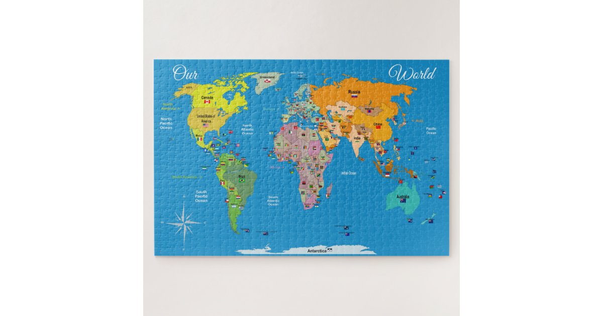 World Map with Flags Jigsaw Puzzle | Zazzle