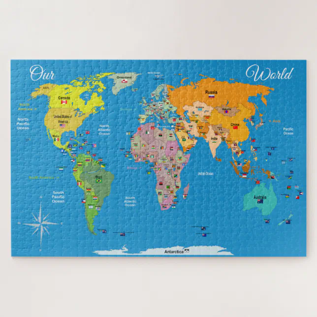 World Map with Flags Jigsaw Puzzle | Zazzle