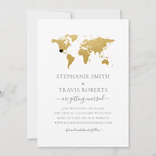 World Map with Heart Destination Wedding Photo Save The Date | Zazzle