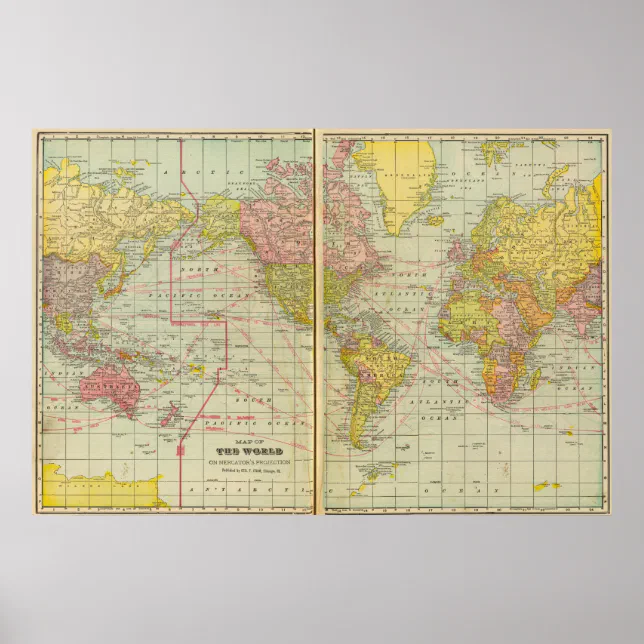World map with shipping lanes poster | Zazzle