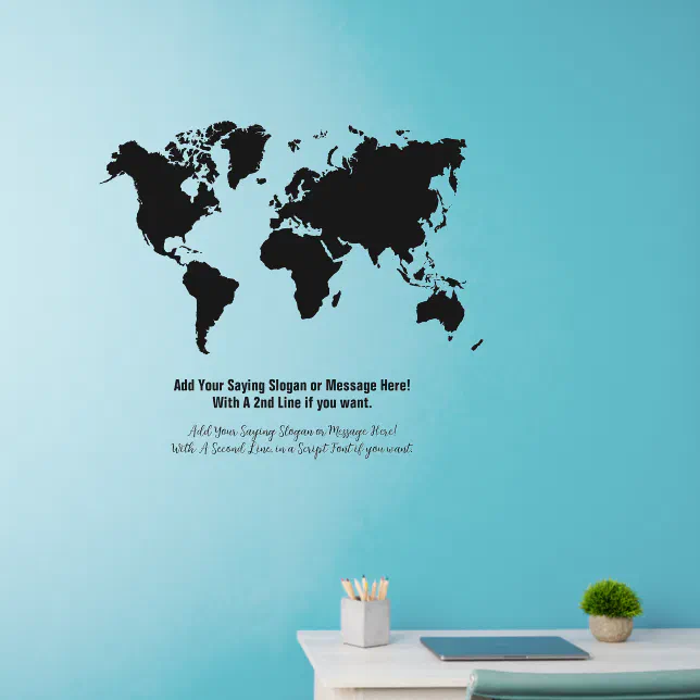 World Map with Text, in Black on 36" sq Wall Decal | Zazzle