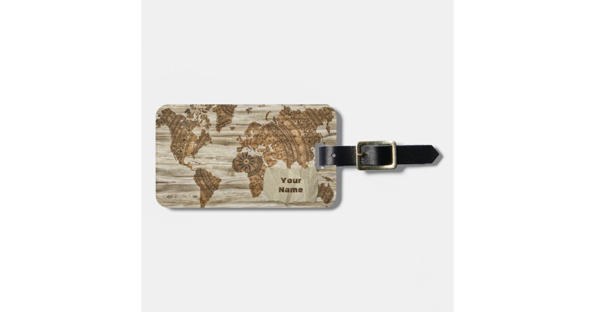 World Map | Wooden Compass Luggage Tag | Zazzle