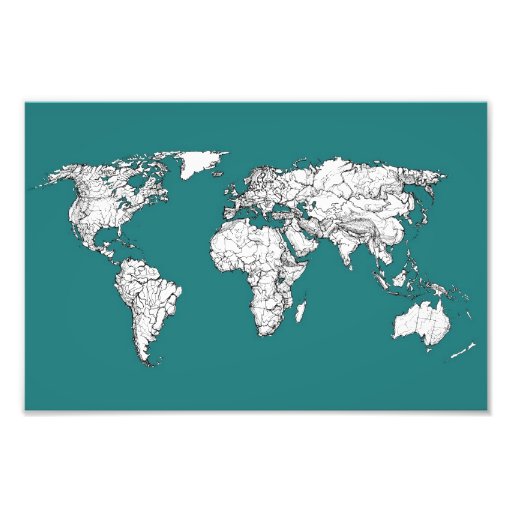 World maps in turquoise photographic print | Zazzle