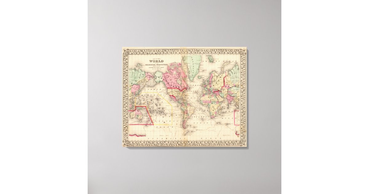 World Mercator proj Map by Mitchell Canvas Print | Zazzle