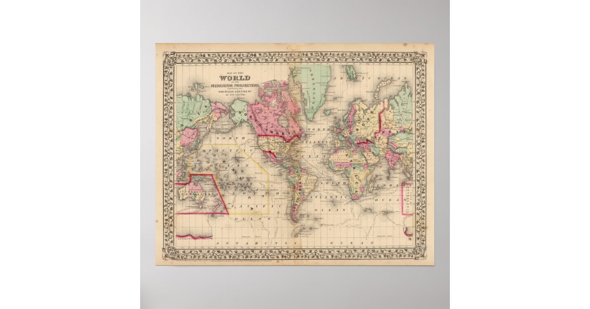 World Mercator proj Map by Mitchell Poster | Zazzle
