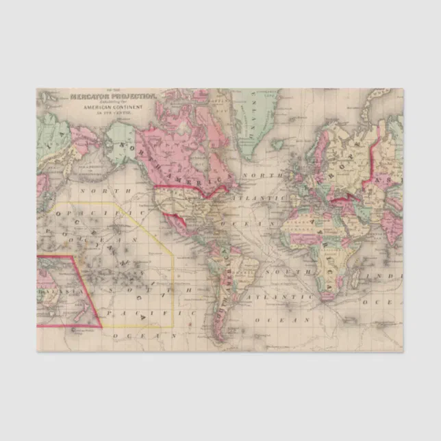 World Mercator proj Map by Mitchell Tissue Paper | Zazzle