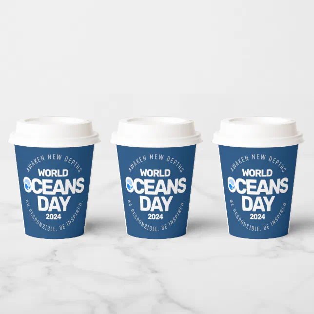 World Oceans Day Blue Stylized Earth Waves Paper Cups | Zazzle