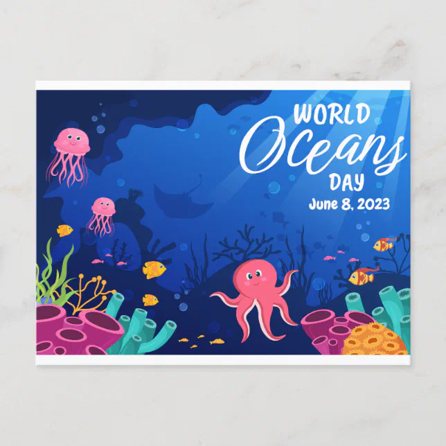 World Oceans Day Underwater Scene Custom Text Postcard | Zazzle