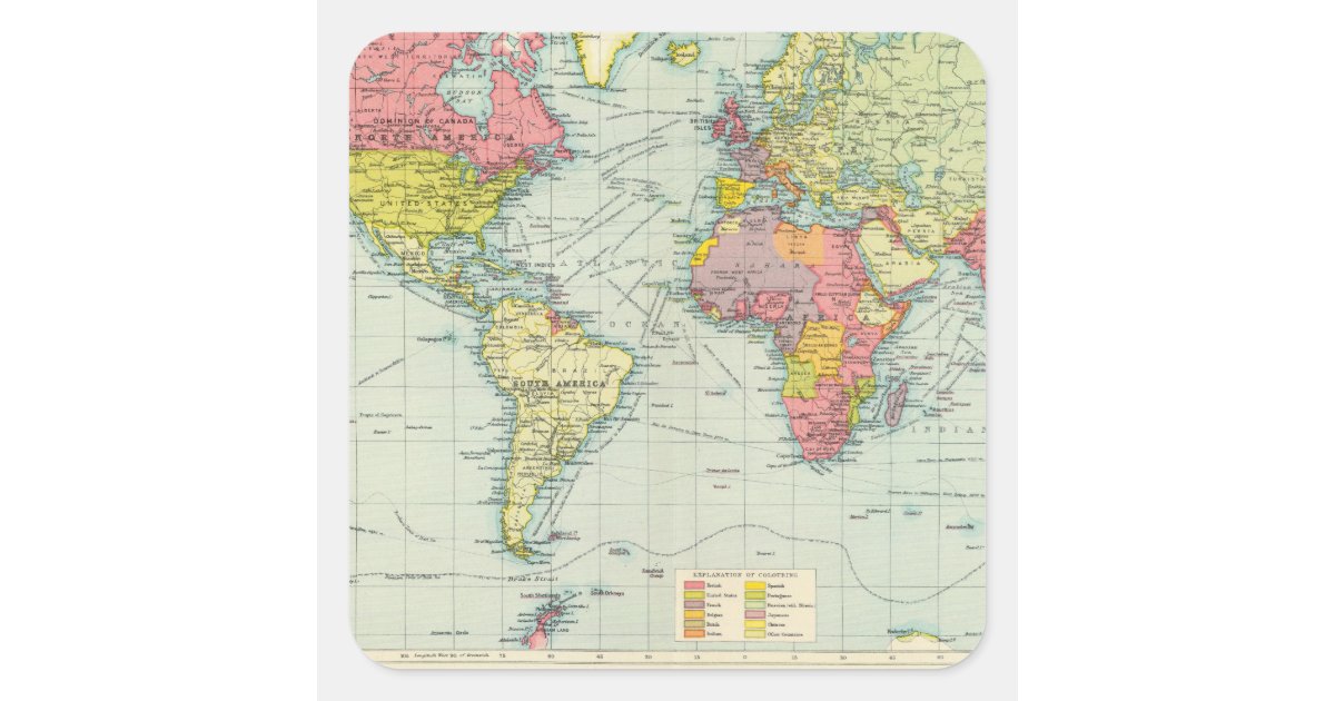 World political Map Square Sticker | Zazzle