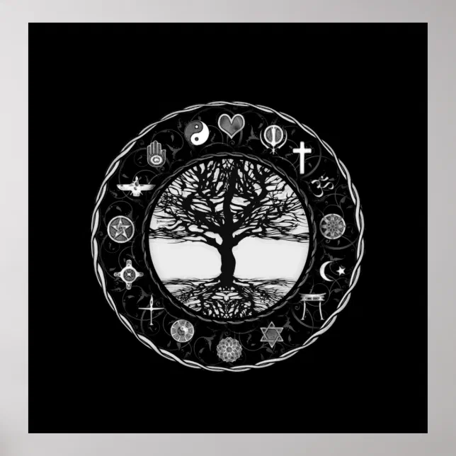 World Religions Black and White Tree Poster | Zazzle