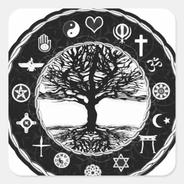 World Religions Peace Tree of Life Square Sticker | Zazzle